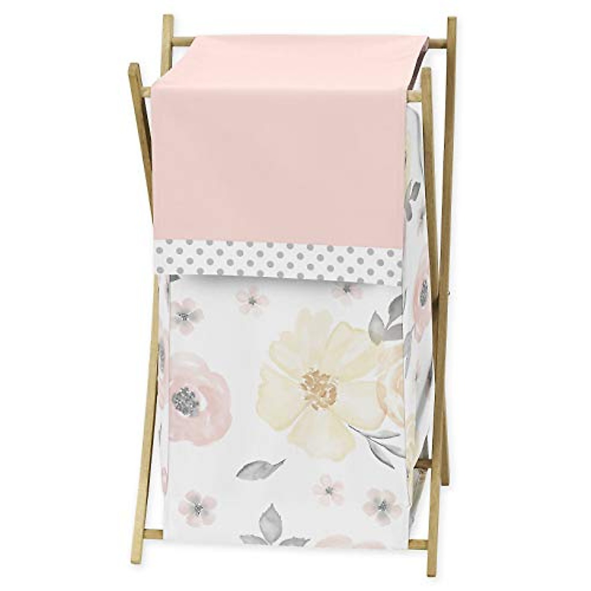 Sweet Jojo Designs Yellow and Pink Watercolor Floral Baby Kid Clothes Laundry Hamper - Blush Peach Orange Cream Grey and White Shabby Chic Rose Flower Farmhouse Polka Dot