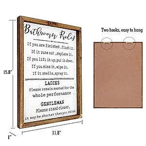 Wartter Rustic Bathroom Rules Sign,Farmhouse Toilet Wall Decor,Funny Bathroom Wood Framed Wall Art Decorations(11.8x15.8in) (white)