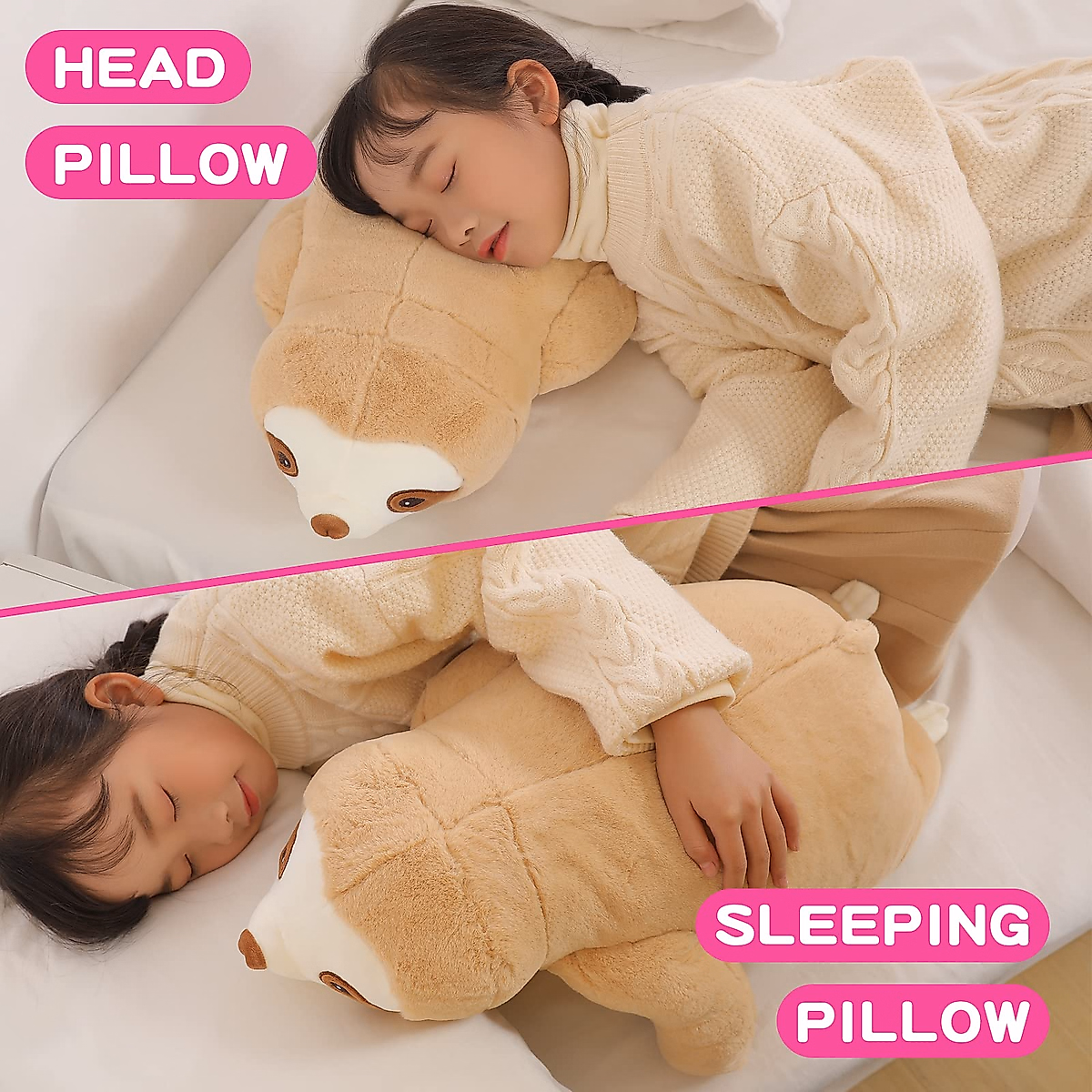 FFxiong 24 Inch Sloth Stuffed Animal Pillow Cute Doll Soft Hugging Body Plush Toys Large Throw Pillow Gifts for Boys Girls Kids Birthday Valentines Christmas