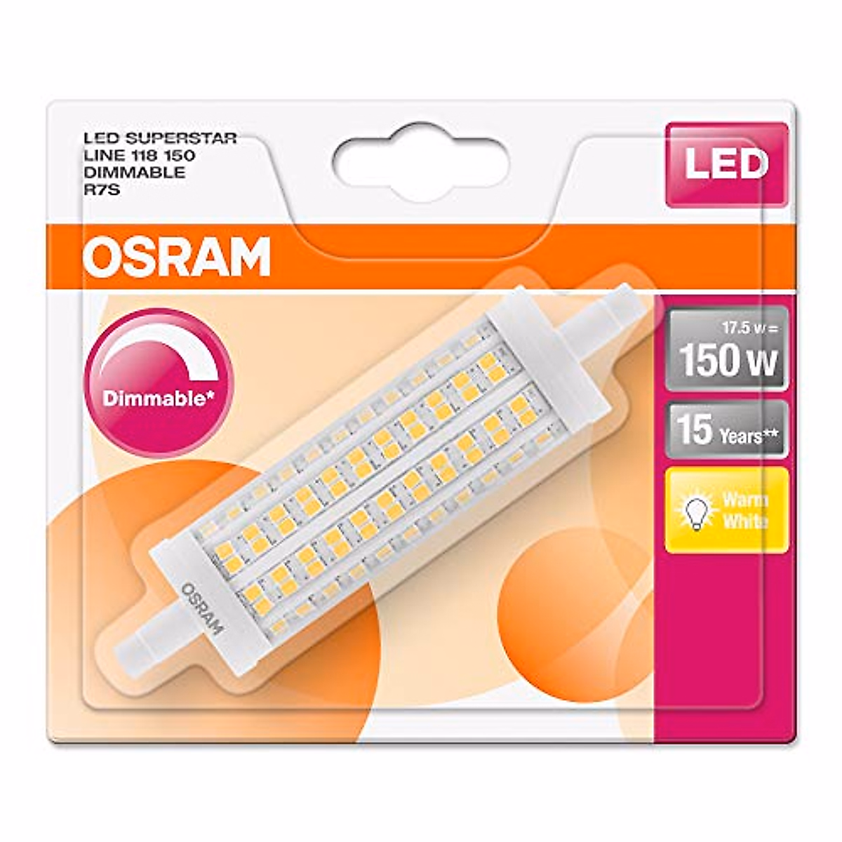 OSRAM LED Superstar LINE R7s DIM / LED Tube: R7s, 17.50 W, 150 W for, Warm White, 2700 K, / / Pack of 9