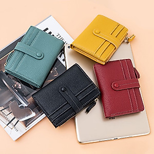 HKCLUF Small Wallet for Women,RFID Blocking Bifold Wallets Zipper Leather Coin Purse Credit Card Holder Wallets With ID Window(Green)