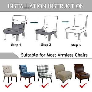 UCCONO Armless Accent Chair Slipcovers, Thick Velvet Slipper Accent Chair Covers Hotel Oversized Big Chairs, Removable Furniture Protector with Elastic Bottom, Machine Washable (Grey)