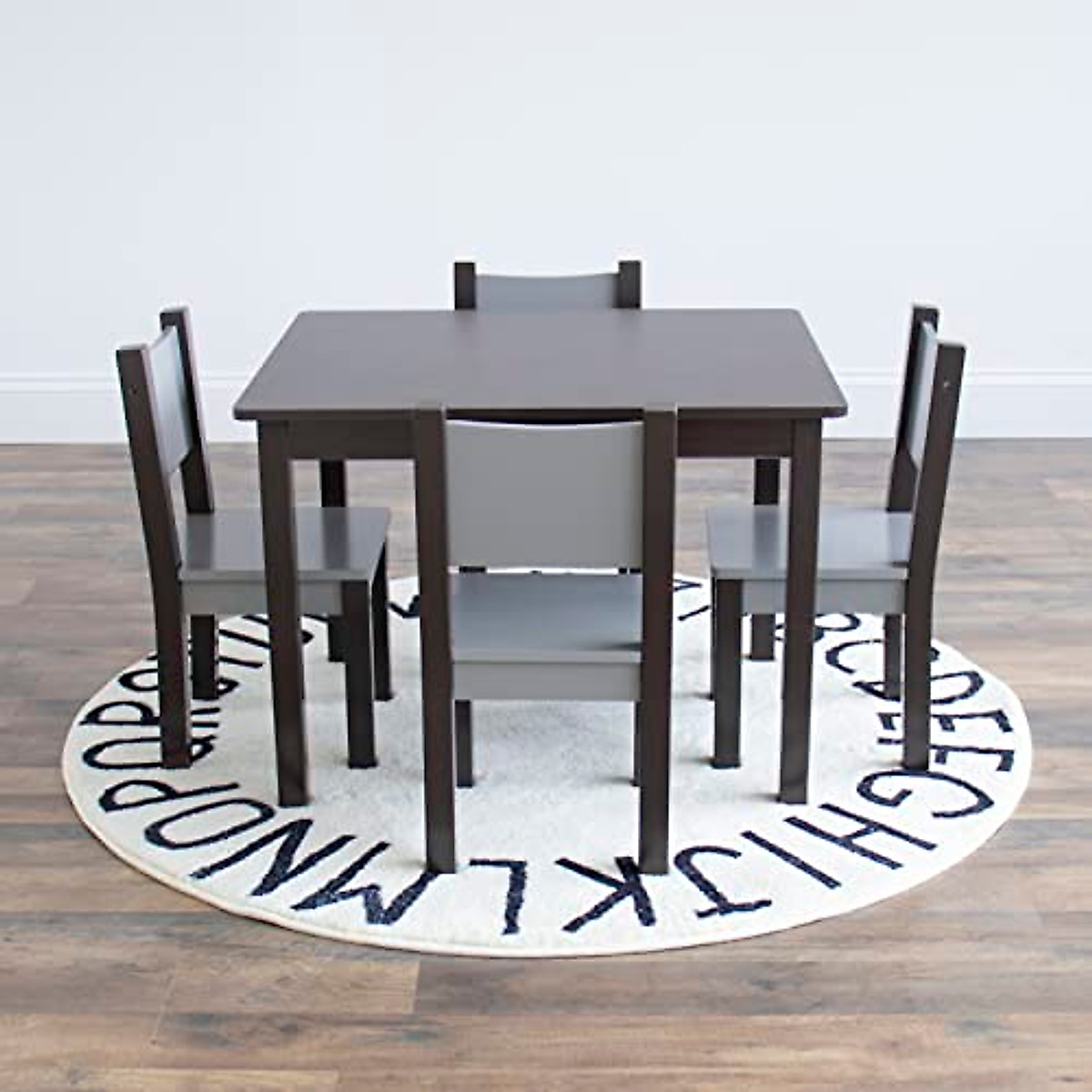 Humble Crew, Espresso/Grey Modern Toddler Table & 4 Chair Set