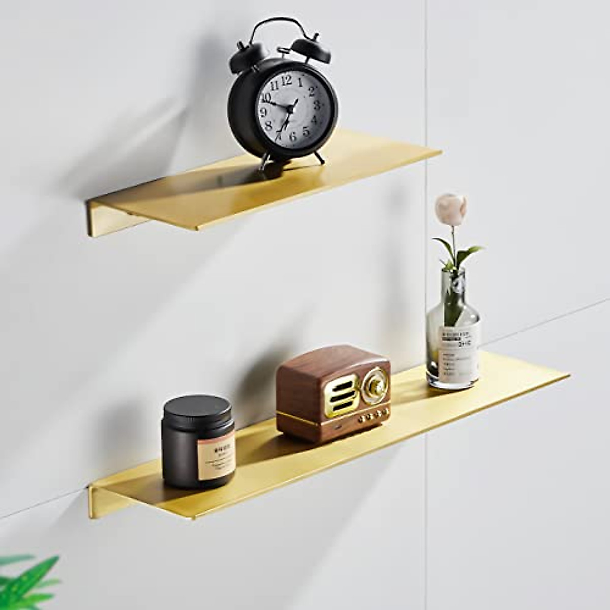 LAIGOO 3 Set Gold Floating Shelves, Makeup Organizer Wall Mounted Bathroom Wall Shelves Countertop Organizer, Picture Display Ledge Shelf, Space Aluminum, Shower Shelves (11.81+15.75+19.68 Inch)