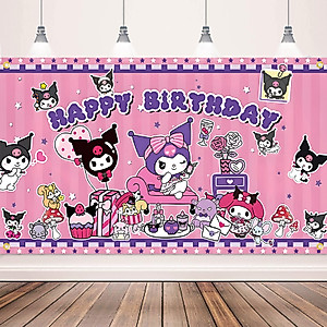Kuromi Birthday Party Supplies, Party Decorations Set Include Banner, Backdrop, Balloons, Hanging Swirls, Cake Cupcake Toppers, Tablecloth for Girls Kuromi Theme Party