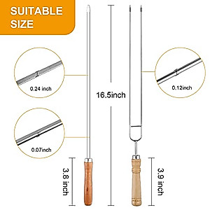 Metal Skewers for grilling 8 PCS, Stainless Steel BBQ Sticks with Wooden Handle 16 inch Kabob Skewer with Campfire Roasting Bag (Wooden)