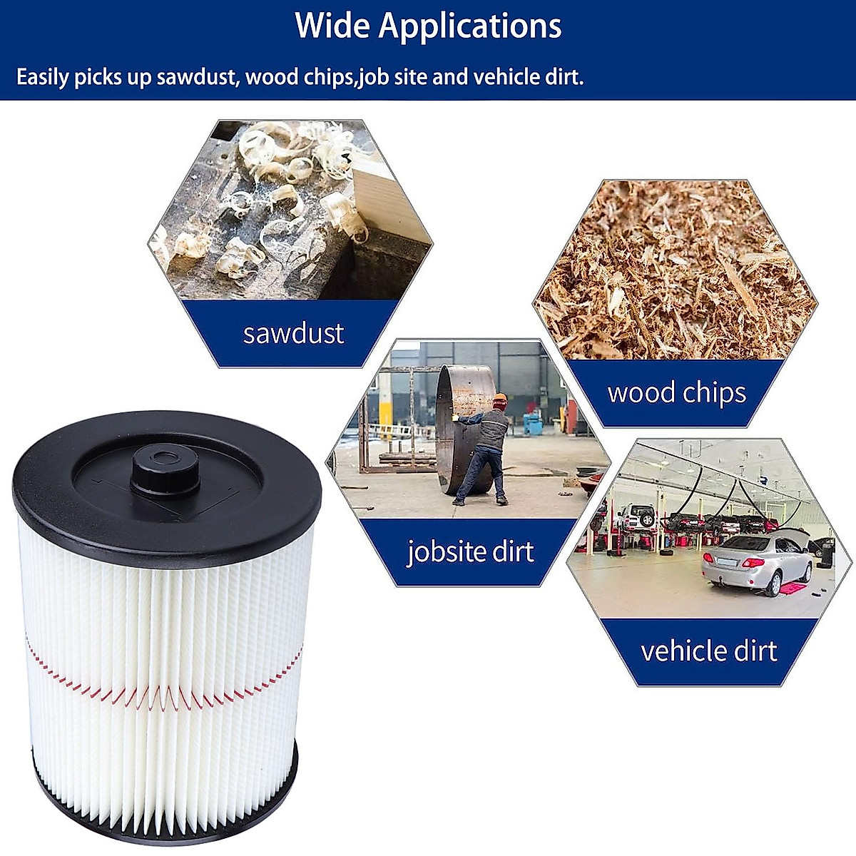 MOCW 2 Pack Red-Stripe Cartridge Filters 17816 9-17816 Compatible with Craftsman Shop Vac Wet/Dry Vacuum Cleaner 5 6 8 12 16 and Large Gallon