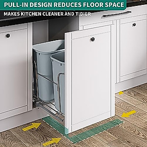 YITAHOME Double 27 Quart Pull-Out Trash Can with Soft-Close Slides, Sliding Under Mount Kitchen Waste Garbage Container for 20.9" W x 25" D x 20.9" H Minimum Cabinets, Gray