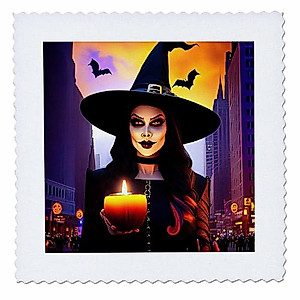 Witch Lady - Femme Fatale with a Burning Candle. Seasonal Quilt Squares