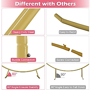 Queension Extra Large Wedding Arch for Ceremony 7 Ft, Metal Balloon Arches Backdrop Stand with Metal Base for Party Supplies, Outdoor Garden Trellis for Climbing Plant, Round Frame, Gold