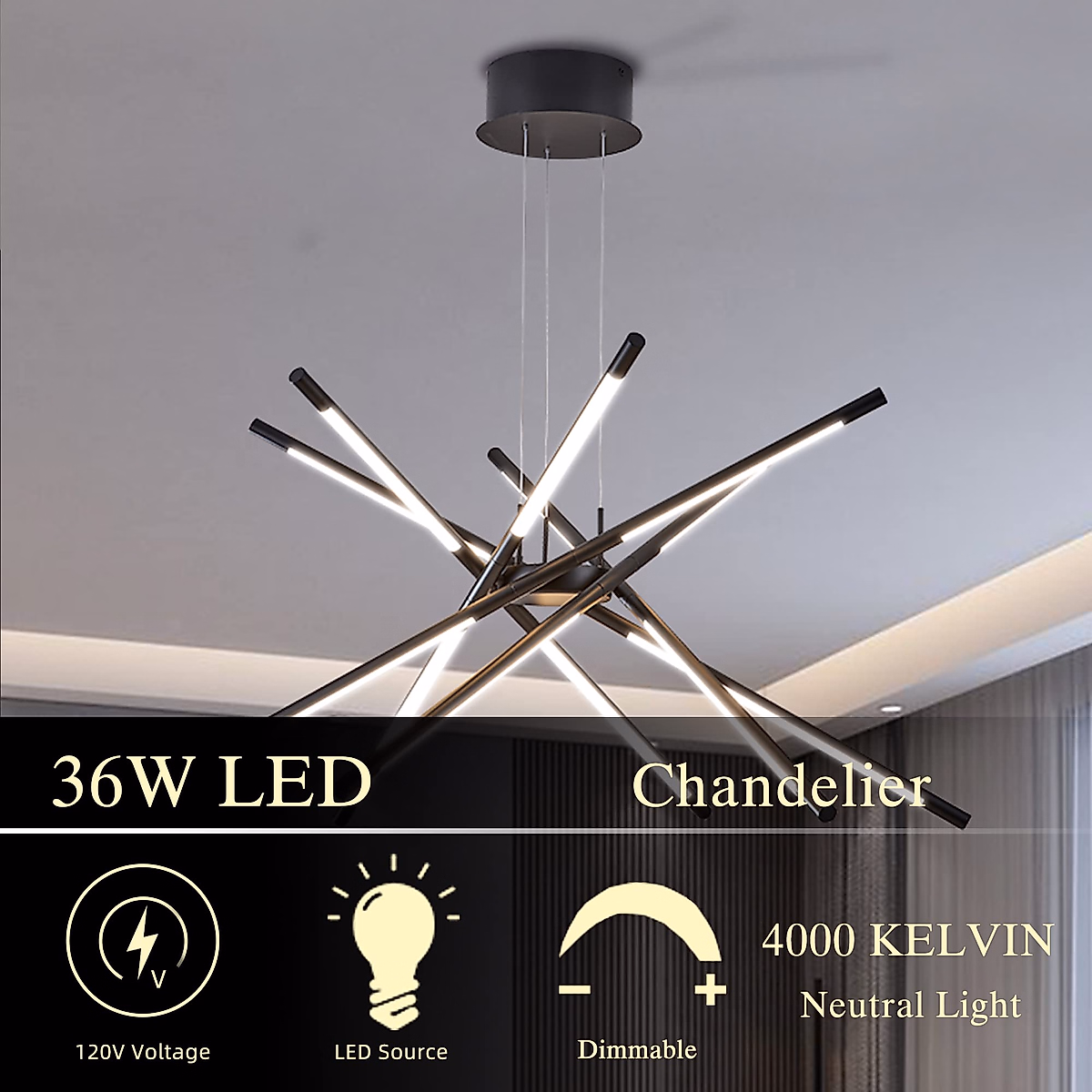 Kinglong Modern Led Ceiling Light Dimmable Black Chandelier Embedded Installation Fixture,Sputnik Pendant Light Pluggable New Art Lamp for Kitchen,Living Room Decoration Easy to Install(12 Heads)