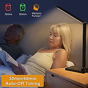MEIKEE 6W LED Desk Lamp, Eye-Caring Dimmable USB Charging Table Lamp, 5 Lighting Models, 8 Brightness Levels, Touch Control, 30/60mins Auto Timer Desk Light for Working, Reading, Office(No Plug)