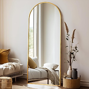 Rowjut 64"x21"Floor Mirror Arched Full Length Mirros, Mirror Floor Length Standing Hanging or Leaning/Large Full Body/Wall Mirror for Bedroom, Living Room, Aluminum Frame, Black