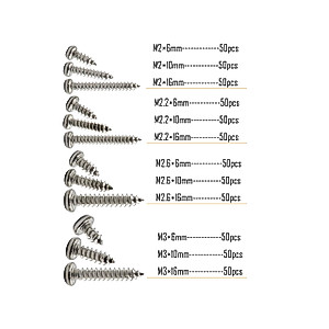 LBY 600pcs M2 M2.2 M2.6 M3 Pan Head Self-Tapping Sheetmetal Screw Assortment Kit, 12 Sizes, 304 Stainless Steel