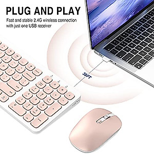 cimetech Wireless Keyboard and Mouse Combo, Compact Full Size Wireless Keyboard and Mouse Set Less Noise Keys 2.4G Ultra-Thin Sleek Design for Windows, Computer, PC, Notebook, Laptop - Bright Pink