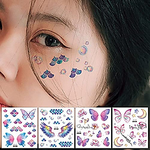 14 Sheets Glitter Butterfly Temporary Tattoos Sticker for Women Girls Eye Face Makeup Decoration, Flash Fairy Wings Body Art Shiny Butterflies Waterproof Fake Tattoos for Festival Party Eye Decor