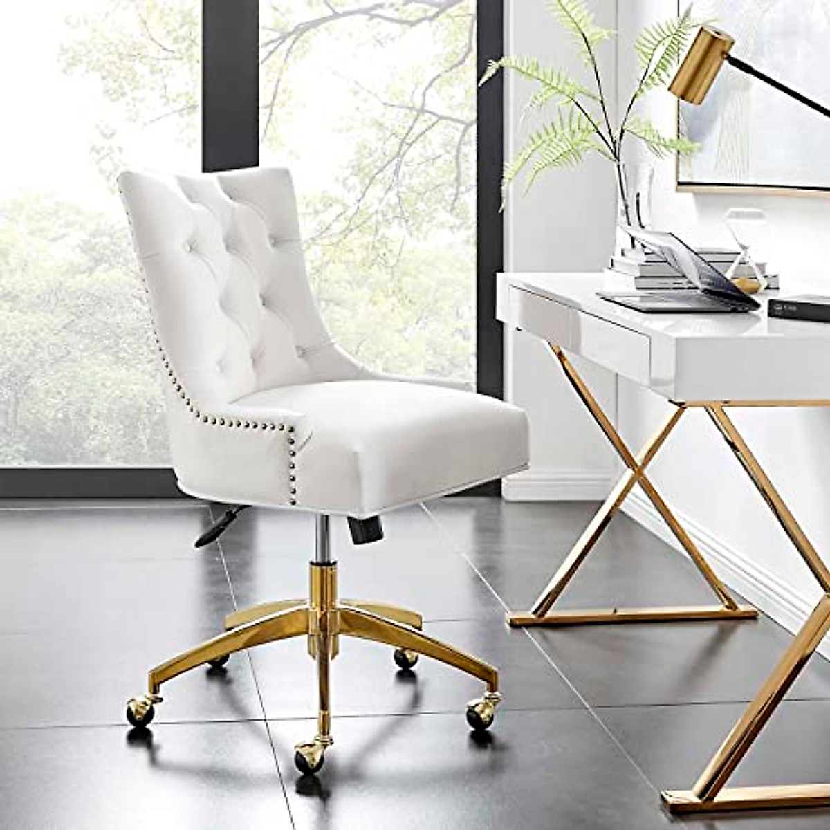 Modway Regent Tufted Performance Velvet Swivel Office Chair in Gold White