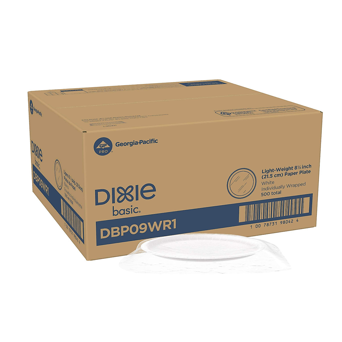 Georgia-Pacific Dixie Basic® 8.5” Wrapped Light-Weight Paper Plates by PRO , White, Individually Wrapped, DBP09WR1, 500 Plates Per Case