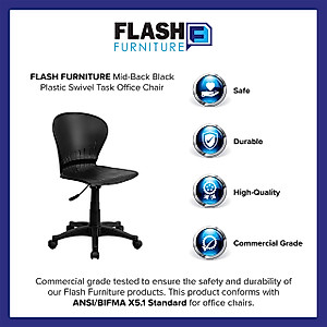 Flash Furniture Sorho Mid-Back Black Plastic Swivel Task Office Chair