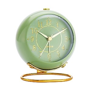 rjuwurv Metal Desk Clock, Retro Bedroom Table Vintage Analog Alarm Clock, Silent Non-Ticking Gold Clock, Bedside Décor(Olive-Green)