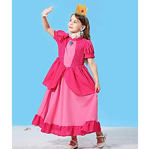 Luzlen Pink Princess Costume for Girls Kids Toddler Cosplay Dress With Accessories Halloween Birthday Outfits, 5-6T(Tag 130)