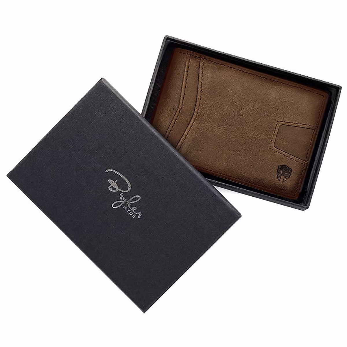 Bryker Hyde RFID Blocking Slim Minimalist ID Inside Front Pocket Wallet, Money Clip, 9 Slots, Leather (Texas Brown w/Pull Out Tab)