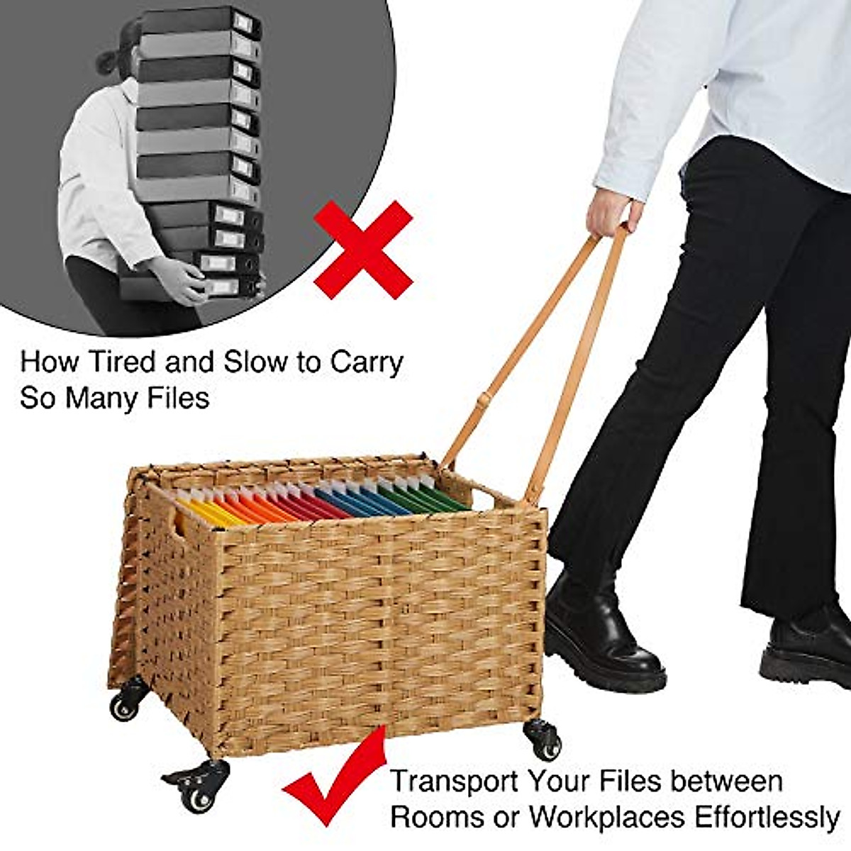 Greenstell File Cabinet with 20 Hanging Filing Folders, Mobile File Cabinet for Home Office, Decorative Organize, Under Desk Rolling Office File Cabinet for Legal Letter Size, Easy to Assemble Natural