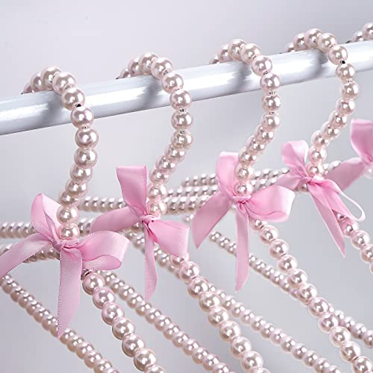Linkidea 20 Pack Faux Pearl Beaded Clothes Hangers Bulk Pack, Wholesale Multi-Pack Elegant Clothes Dress Wedding Shop Pants Hanger, Closet Coat Storage Organizer Standard Hangers (Pink)