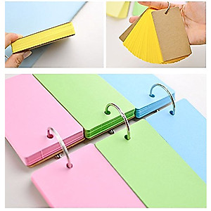 Blank Flash Cards Index Cards Note Cards with Binder Ring, Assorted Colors, 3.5 x 2.2 Inches,10 Packs, 50 Sheets/Pack