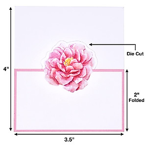 Gift Boutique 100 Pink Peony Floral Place Cards Flower Wedding Seating Name Card Folded Tent Cards for Baby Shower Weddings Tables 2 x 3.5 Inches