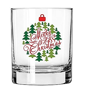 Toasted Tales Merry Christmas Bulb Christmas Drinking Glasses | 11 oz Bourbon Whiskey Rock Glass | Novelty Christmas Whiskey Tasting Glasses | Christmas Home Décor Accessory | Holiday Glassware