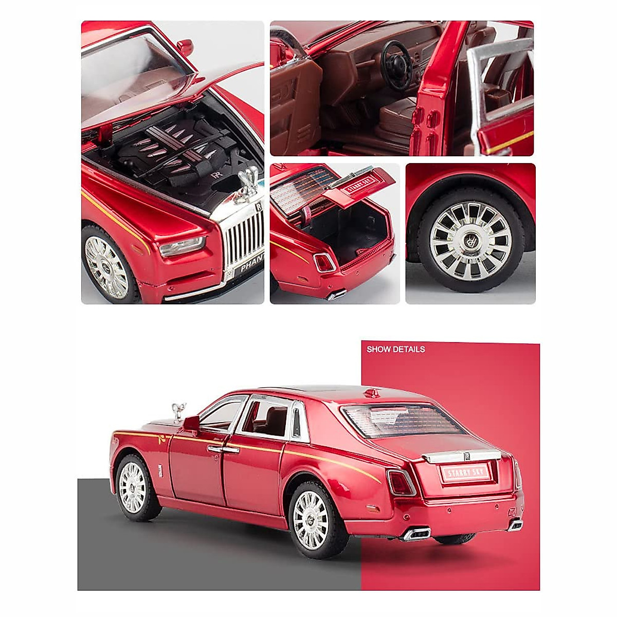 Alloy Collectible Red Rolls Royce Phantom Toy Pull Back Vehicles Diecast Model Car
