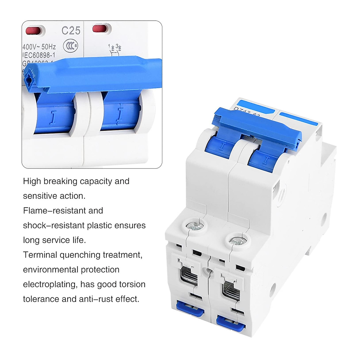 YWBL-WH Miniature Circuit Breaker DZ47-63 2P 400V AC Miniature Circuit Breaker Leakage Air Switch 25A 40A 50A 63A(25A)
