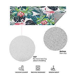 Welcome Mats, Flamingo and Green Leaves Door Mat, Non-Slip Absorbent Large 20x63 Inch Outdoor Indoor Mat Low-Profile Floor Mat Doormat for Entryway/Patio/Garage
