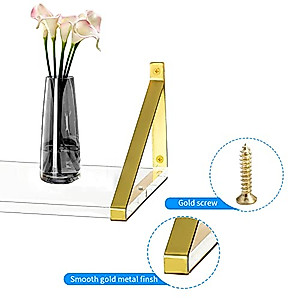 Gold Shelves Crystal-Clear Acrylic Floating Shelves,Gold Floating Shelves,Gold Wall Shelf,Sturdy Thickness 10mm(0.4inch) Acrylic Shelves for Wall Decor,Gold Shelving for Living Room Decor Set of 3.