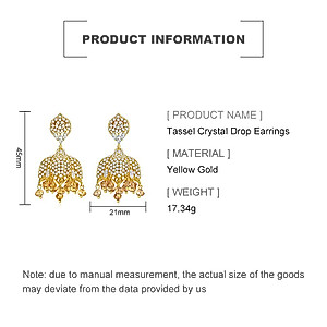 14K Gold Indian Tassel Crystal Drop Earrings for Women,Vintage Palace Style Bell Shape Heavy Industry Dangle Earrings,Fashion Christmas Jewelry Gift for Her (Style 1, 14K Gold)