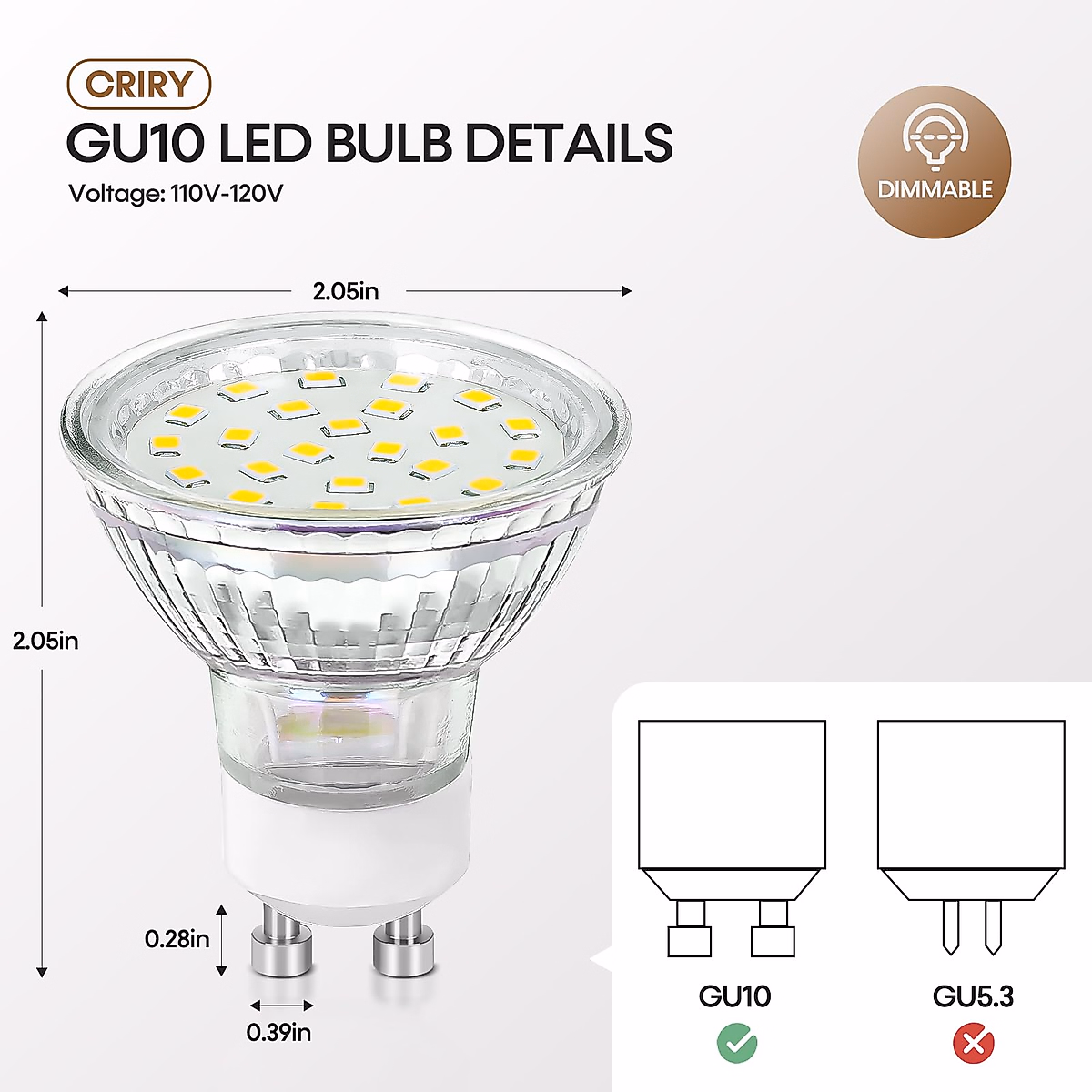 CRIRY GU10 Dimmable Track Lighting LED Bulbs 40W Equivalent, 5W, 5000K Bright Daylight White, LED Bulb Replacement for Recessed, 400LM, 12 Packs