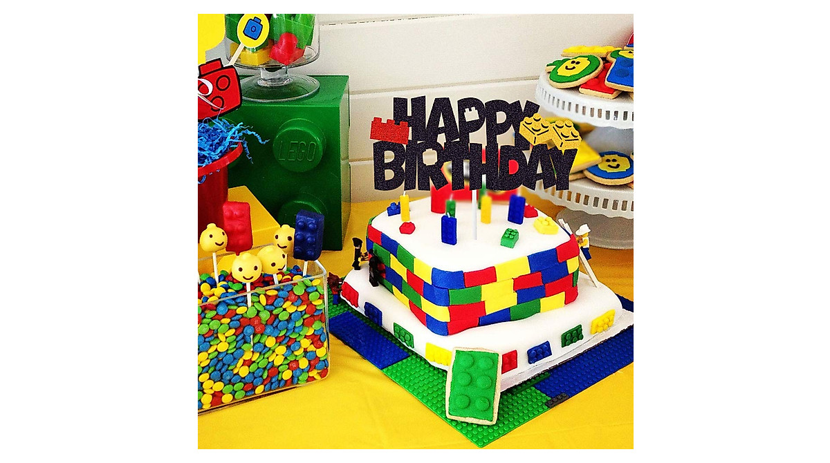 Building Blocks Cake Topper Glitter Happy Birthday Cake Decoration ...