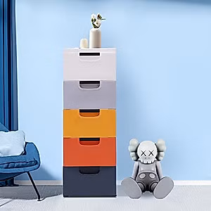 Plastic Drawers Dresser, 5 Drawers Dressers Chests with Wheels, Colorful Storage Closet Cabinet Clothes Toys Snacks Organizer for Bedroom, Living Room, Playroom 15.8×11.8×33.1in Morandi Color