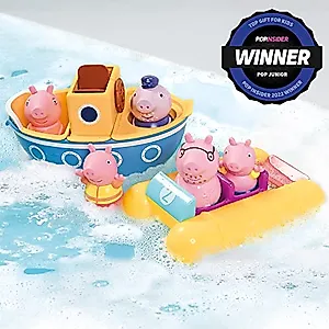TOMY Toomies Peppa Pig Bath Toys — Peppa’s Boat Adventure Bath Toy Set — Includes Two Boats and 5 Peppa Pig Toy Figures — Baby and Toddler Bath Toys for 18 Months and Up
