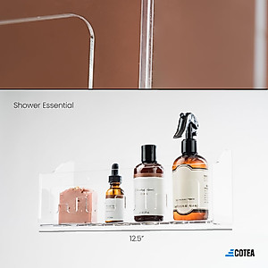 ANGORA BRANDS Acrylic Shower Shelves | Bathroom Shower Caddy Organizer | No Drilling, Adhesive Wall-Mounted Floating Shelves | 2 Pack Tranparent Shelf Organizer For Storage & Display by Cotea