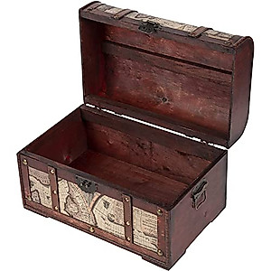 Juvale Set of 3 Wooden Storage Chest & Vintage Trunks, Victorian Map Print (Large, Medium & Small)