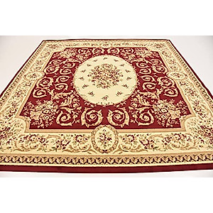 Unique Loom Versailles Collection Traditional Classic Medallion Motif Area Rug (4' 0 x 4' 0 Square, Burgundy/ Ivory)