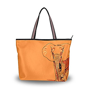 Woman Tote Bag Shoulder Handbag Orange Elephant for Work Travel Business Beach Shopping School
