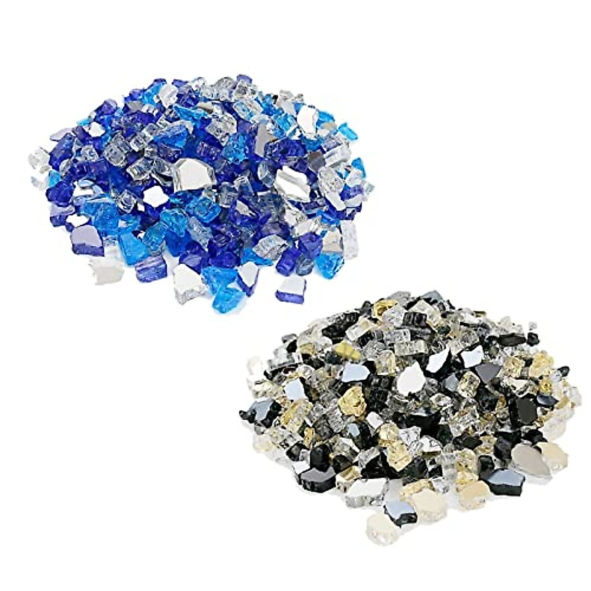 Grisun Fire Glass for Fire Pit, 1/2 Inch Mix 20 Pounds High Luster Reflective Tempered Glass Rocks for Natural or Propane Fireplace, Safe for Outdoors and Indoors Firepit Glass