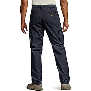 CQR Men's Ripstop Work Pants, Water Resistant Tactical Pants, Outdoor Utility Operator EDC Straight/Cargo Pants, Work Cargo Police Navy, 34W x 32L