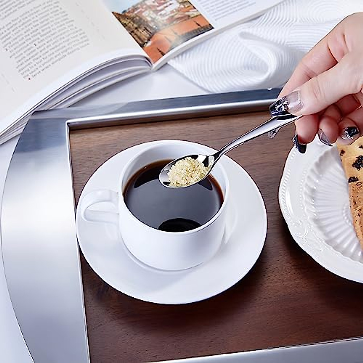 KEAWELL Premium 6-Piece Louise Demitasse Espresso Spoons, 4.3 Inches 18/10 Stainless Steel Mini Coffee Spoons, Dishwasher Safe