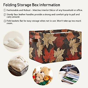 Maple Leaf Storage Basket,Vintage Fall Autumn Large Storage Bin Fabric Collapsible Organizer Bag with Handles 15x11x9.5 inch