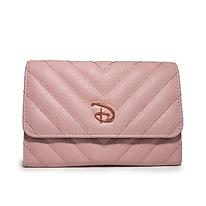 Buckle Down Disney Wallet, Foldover, Disney Signature D Logo Rose Gold, Pink, Chevron Stitch, Vegan Leather