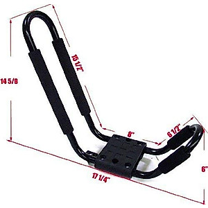 DRSPORTS 2 Pairs Heavy Duty Universal J-Bar Kayak Rack Roof Top Carrier for Kayak Canoe Paddle Boat Mounted on Car SUV, Car and Truck Crossbar with 4 pcs Tie Down Straps